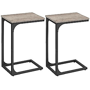 VASAGLE C-Shaped End Table Set of 2, Small Side Table for Couch, Sofa Table with Metal Frame for Living Room, Bedroom, Bedside, Greige and Black