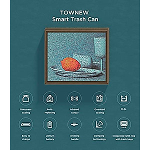 TOWNEW T Air X Orange Self Sealing Trash Can, 3.5 Gallon Automatic Garbage Can with Motion Sensor and Handle, Smart Trash Bin for Living Room Bedroom Kitchen Restroom, Orange