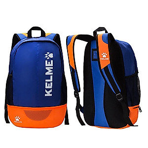 KELME Sports Soccer Bag - Backpack for Adults and Kids – Separate Cleat and Ball Holder for Basketball, baseball & Football (Blue/Orange, Adults)