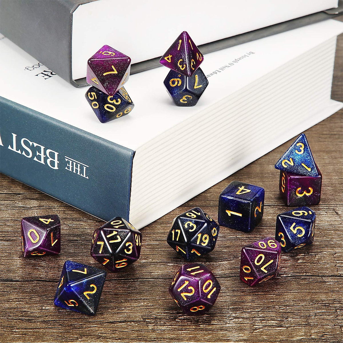 Gejoy 14 Pieces 7-die Dice Set Polyhedral Dice Compatible with Dungeons and Dragons with Black Pouch