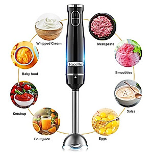 Facelle Immersion Hand blender 1000W, 4-in-1 Handheld Smoothie Blender Stick Blender with Chopper, Beaker, Whisk for Smoothie, shakes, Baby Food, Sauces Red, Puree, Soup