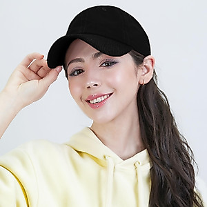 The Hat Depot Women Men Blank Washed Low Profile Cotton and Denim Baseball Cap Hat (Solid Black)