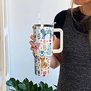 wmvhdiw 30 Oz Tumbler With Handle,Coffee Travel Mug Cup Water Bottle,Cat Decor,Cat Gifts for Women