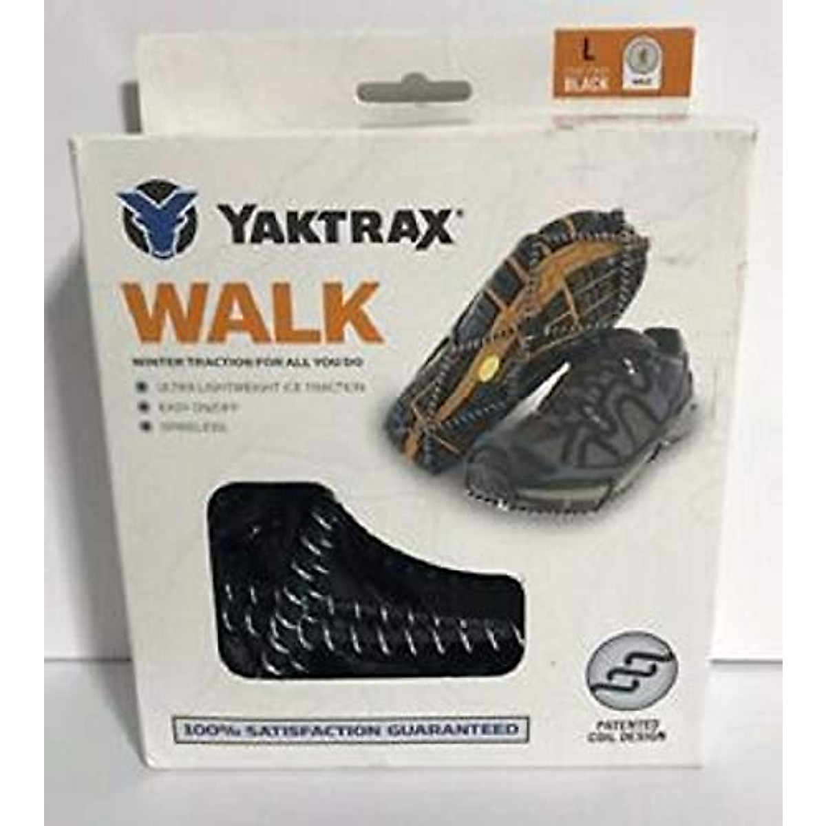 Yaktrax Walk Traction Cleats for Walking on Snow and Ice (1 Pair), Large , Black
