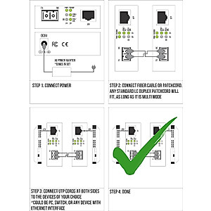 Multimode LC 850 nm Gigabit Fiber Media Converter - Includes SFP 550 m (0.34 Miles) LC – to UTP Cat5e Cat6 10/100/1000 RJ-45 – Auto Sensing Gigabit or Fast Ethernet Speed - Jumbo Frame - LLF Support