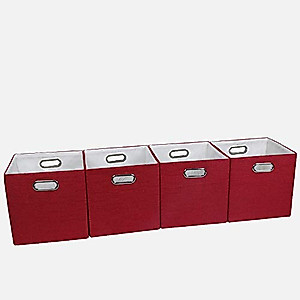 Oprass Storage Bin11X11 Folding Baskets Hard Shelf Organizer Bins (11×11×11, Red)
