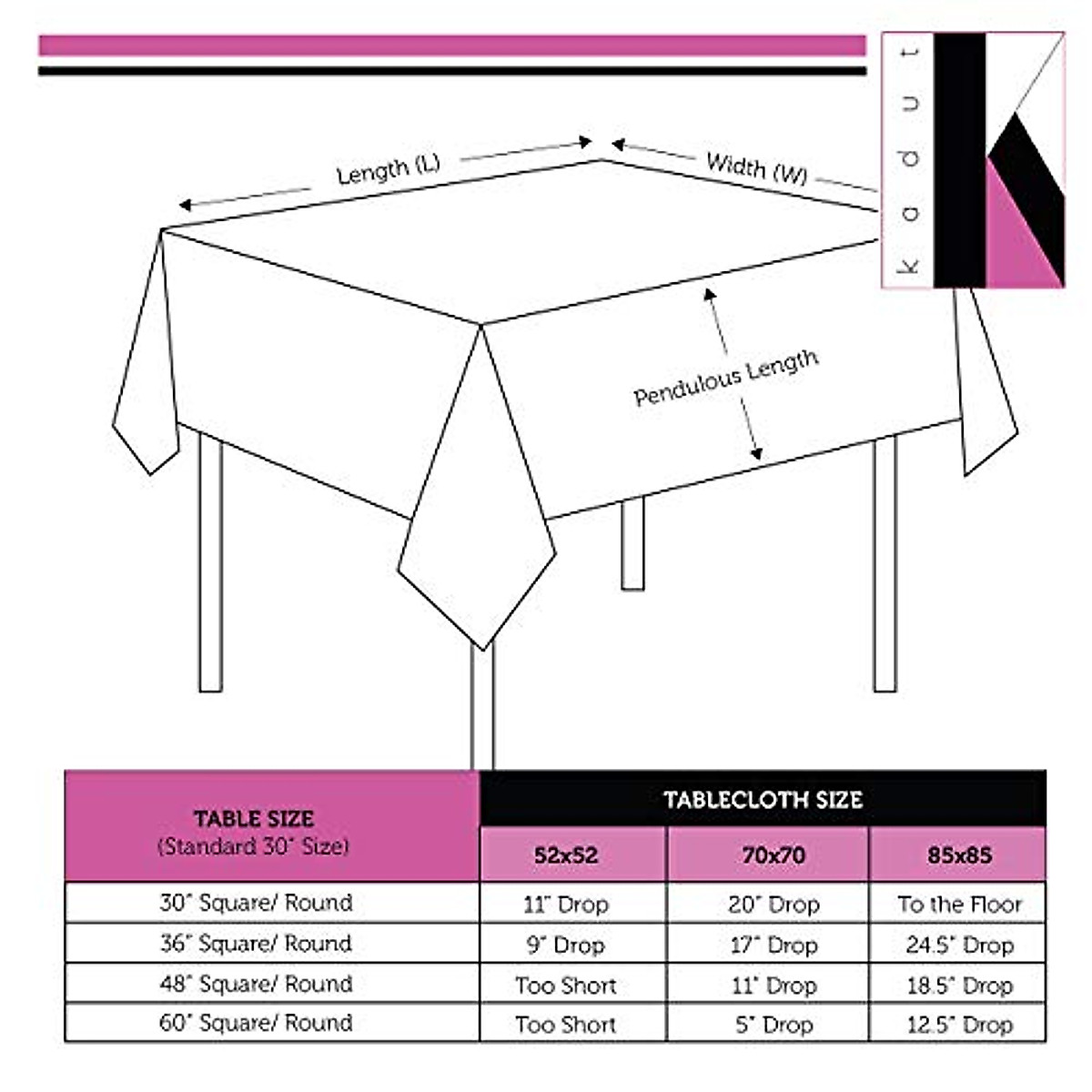Kadut Square Tablecloth 70 x 70 Inch White Square Table Cloth for Square or Round Table | Heavy Duty | Washable Tablecloth for Parties, Weddings, Kitchen, Restaurant, Wrinkle-Resistant Table Cover