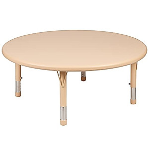 Flash Furniture Emmy 45" Round Natural Plastic Height Adjustable Activity Table Set with 4 Chairs