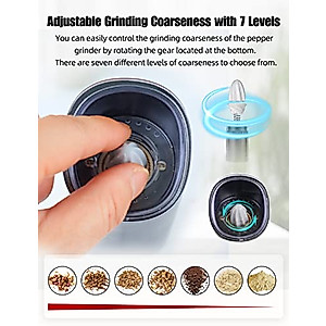 PwZzk Battery Operated Gravity Electric Salt And Pepper Grinder Mill Set With White Light Stainless Steel One Hand Automatic Operation Refillable With Adjustable Coarseness (Black&white,2 Pack)