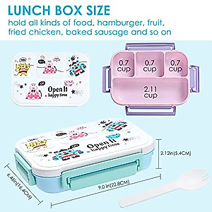 Ezyec Bento Lunch Box for Kids - 3 Packs Snack Containers for Adults or Kids Cute Cover - Small 4 Leakproof Compartments Bento Box for Toddlers Boys Girls School Travel