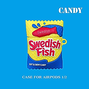 Peekdook for Air pod 2/1 Case Soft Silicone Swedish Fish Cute Cartoon Funny Cover Fashion Protective Skin Accessory Keychain Girl Teen Compatible Box with Air pod 2 & 1 (Swedish Fish)