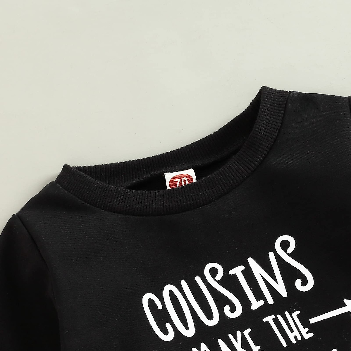 Kuriozud Fall Baby Boy Outfits Cousins Long Sleeve Crew Neck Sweatshirt Pullover Top+Solid Drawstring Pants Set (Black Brown, 3-6 Months)