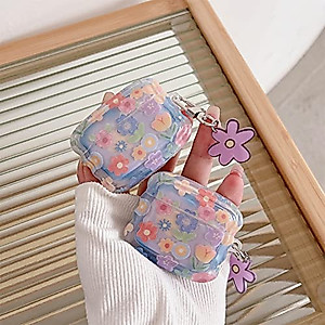 Purple Flower Pattern Cool Shockproof Case for AirPods 3rd Generation 2021 Shock-Absorbing Protective Cover with Pendant Case for Women Girls Men Boy for AirPods 3