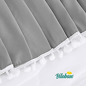 SPRINGSPIRIT Crib Skirt with Lovely Pompoms & Diaper Organizer Hanging Diaper Stacker Light Grey