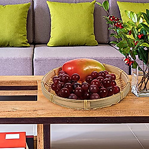 DOITOOL Round Serving Tray Bamboo Woven Round Basket Tray Wood Decorative Serving Tray for Breakfast Drinks Snack Coffee Table Decor Wall Hanging Home Decoration Round Wicker Tray