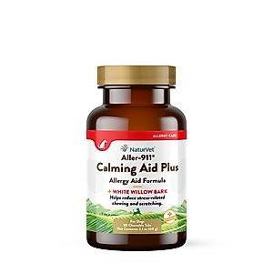 NaturVet Aller-911 Calming Aid & Allergy Aid Dog Supplement – Helps Reduce Stress, Minimize Seasonal Allergy Symptoms, Tension, Excessive Scratching - Includes Melatonin – 30 Ct.