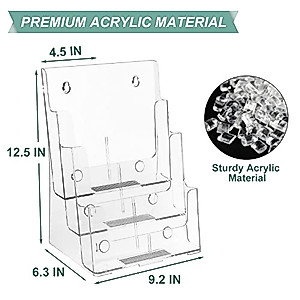 Acrylic Brochure Holder 8.5 x 11 inches, 3 Tier Clear Literature Holder with Removable Divider for Trifold 4 Inches Wide Pamphlet, Plastic Flyer Display Stand for Magazine, Document, Booklet