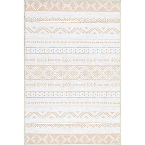 WondRg 6x9 Washable Area Rug Beige Boho Living Room Bedroom Large Throw Rug Non Slip Soft Modern Moroccan Indoor Floor Carpet for Dining Room Office Entryway Kitchen Nursery