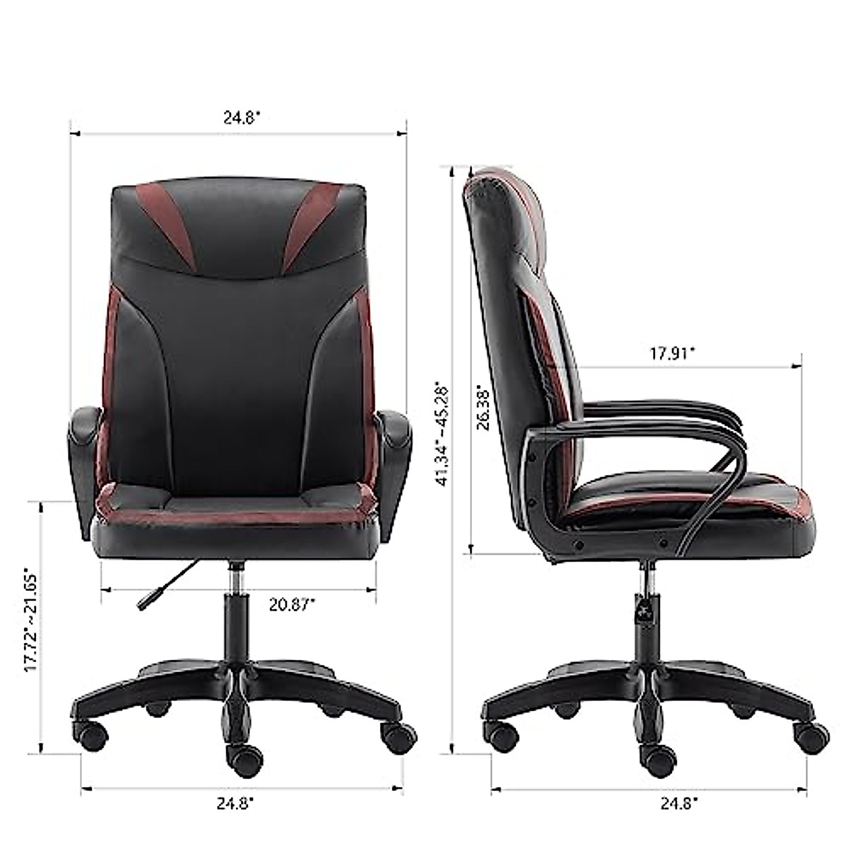Executive Office Chair Leather, Ergonomic Office Desk Chair with Wheels Adjustable Swivel Chair Mid-Back Office Task Gaming Computer Chair