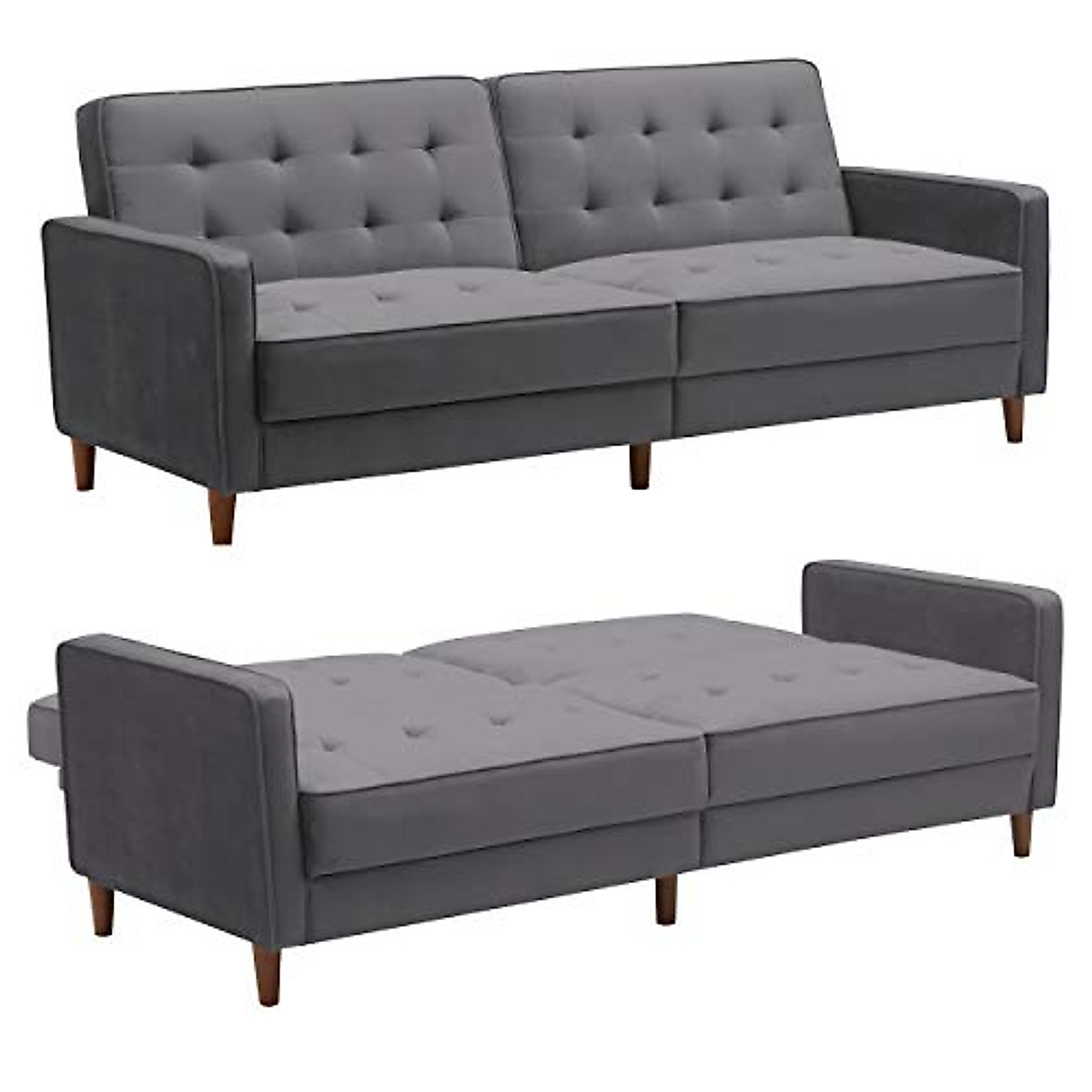 HABITRIO Loveseat, Modern Velvet Upholstered Sofa Bed w/Square Armrest, Tapered Legs, 2 Individual Backs w/ 3 Adjustable Position, 78” Sofa Couch, Easy Assembly for Living Room, Bedroom (Grey)