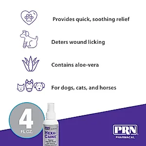 PRN Pharmacal Hexa-Caine Dog & Cat Anti-Itch Spray - Topical Anti-Itch Spray to Provide Quick Relief to Soothe Minor Skin Irritation in Horses, Dogs, & Cats - 4 oz Spray Bottle