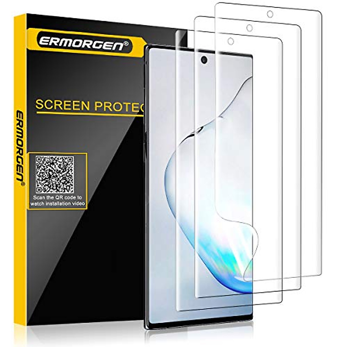 (3 Pack) Ermorgen TPU Screen Protector Compatible For Samsung Galaxy Note 10 High Definition Edge to Edge HD (Full Coverage), Case Friendly Anti-Scratch (Lifetime Replacement Warranty)