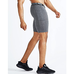 NELEUS Men's 3 Pack Compression Shorts with Pockets Dry Fit Yoga Running Shorts,6063,Black/Grey/Navy Blue,US L,EU XL