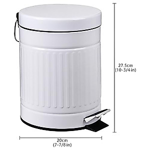 OCTMUSTARD 5 L Round Step Pet Trash with Lid,Mini Metal Pedal Bin,Small Garbage Can Wastebasket for Home,Car or Office，White