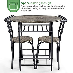 Yaheetech 3 Piece Dining Table Set, Kitchen Table & Chair Sets for 2, Compact Bistro Table Set with Steel Legs, Built-in Wine Rack for Small Space, Apartment, Breakfast Nook, Drift Brown