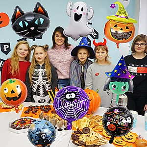 Halloween Foil Balloons 8pcs Large Size Mylar Foil Balloon Set Cute Round Pumpkin Black Cat Spider Web Witch Ghost for Halloween Party Favor Decoration, Home Decor Supplies