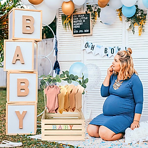 Barydat Large Wooden Baby Shower Crate Closet with Handle and Garland, 17.7inch Baby Shower Basket for Newborn Girl Boys Gifts Pregnancy New Parent(Wood Color)