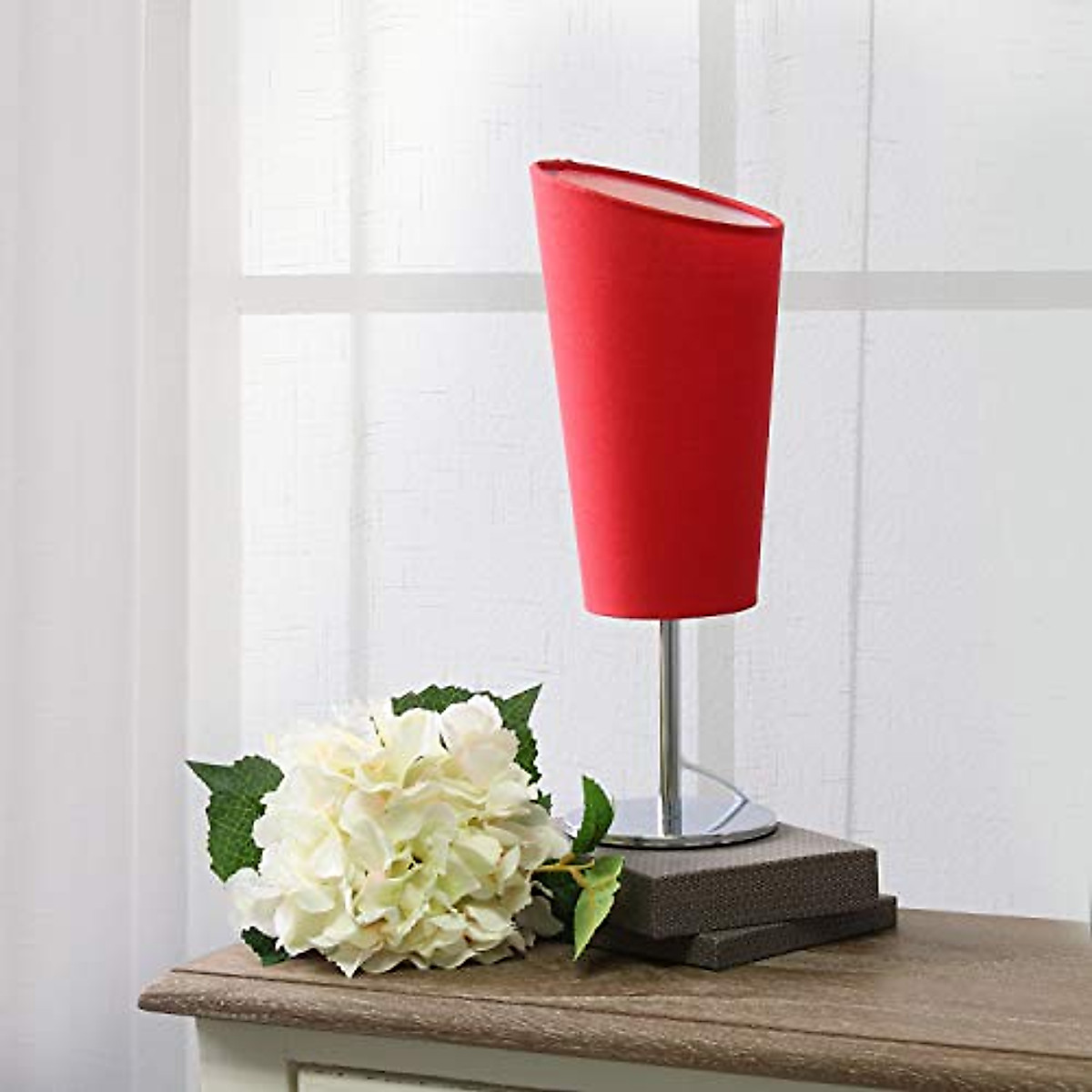 Simple Designs LT2061-RED Mini Chrome Angled Fabric Shade Table Lamp, Red