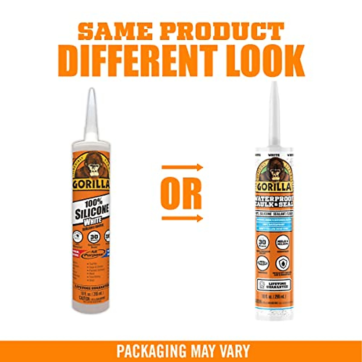 Gorilla Waterproof Caulk & Seal 100% Silicone Sealant, White, 10oz Cartridge (Pack of 1)