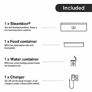 Steambox: The Self-Heating Lunchbox - Battery Powered Electric Lunch Box And Food Warmer - Leak Proof BPA Free Dishwasher Safe