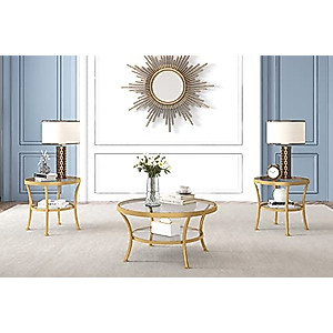 O&K FURNITURE Modern Round Coffee Table with Storage, 2-Tier Glass Top Coffee Table for Living Room, Gold