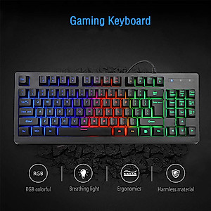 RGB 87 Keys Gaming Keyboard and Backlit Mouse Combo,BlueFinger USB Wired Rainbow Keyboard,Gaming Keyboard Set for Laptop PC Computer Game and Work