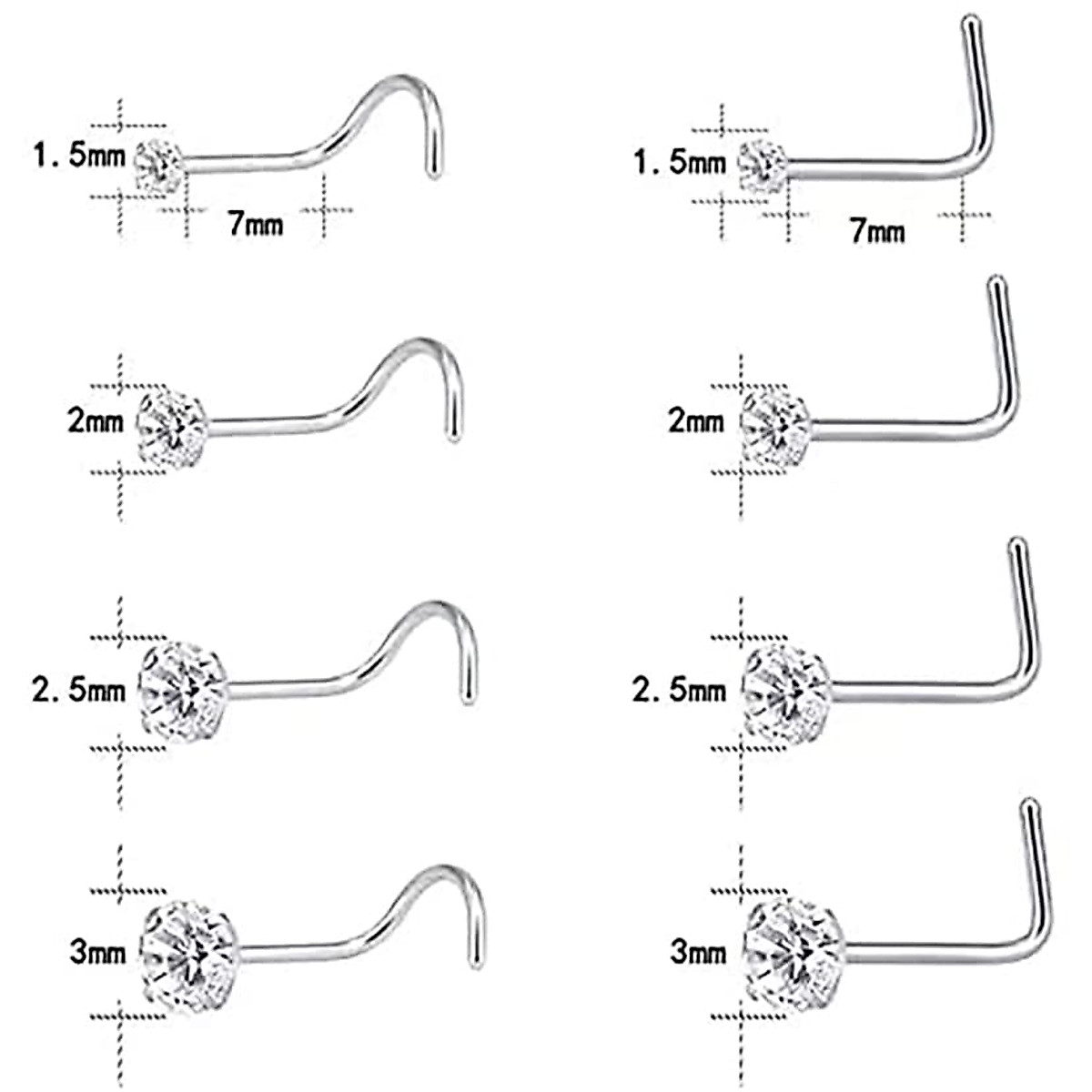 Vitaltyextracts Nose Studs Hypoallergenic 316L Surgical Steel Nose Ring 20G Nose Ring Studs fake Nose Piercing kit Clear Cubic Zirconia Nose Rings for Women