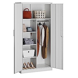 SISESOL Metal Storage Cabinets Locker with Locker Shelf, 71" Armoire Wardrobe Closet with Hanging Rod Storage Locker, Wardrobe Cabinet for Bathroom Storage Cabinet with Doors Lockers for Employees