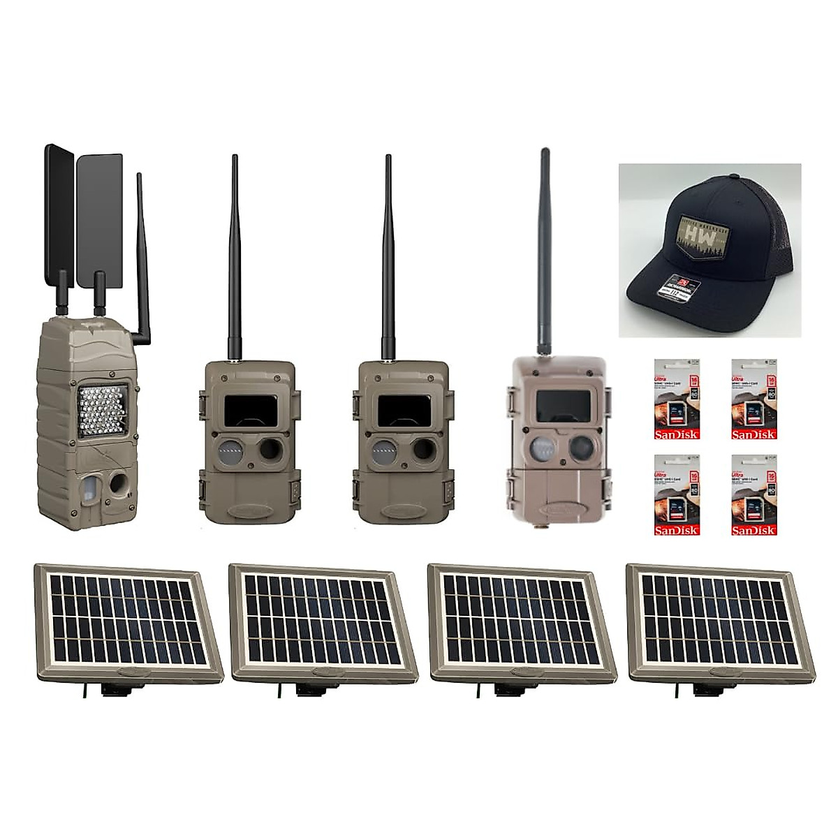 Cuddelink Cuddeback 1 Model G-5109 Cellular Camera Powered by Verizon 3 Remote L Series Cameras 4 Solar Power Banks Models PW-3600 4 16GB SD Cards 1 Hunters Warehouse Hat New