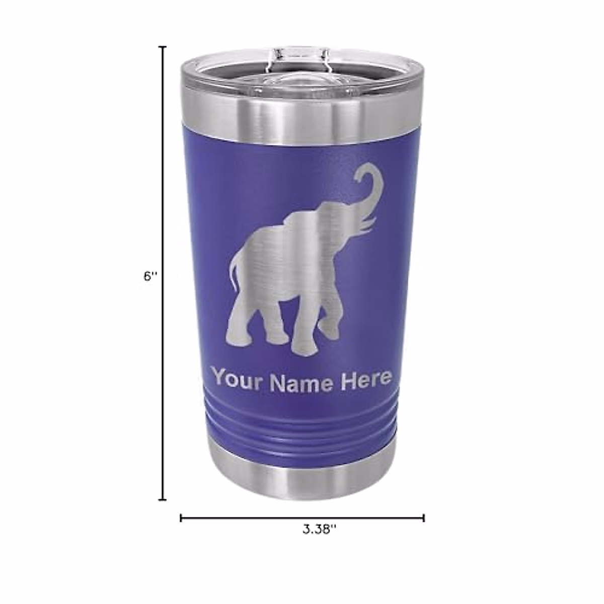 LaserGram 16oz Vacuum Insulated Pint Tumbler, Indian Elephant, Personalized Engraving Included (Dark Purple)