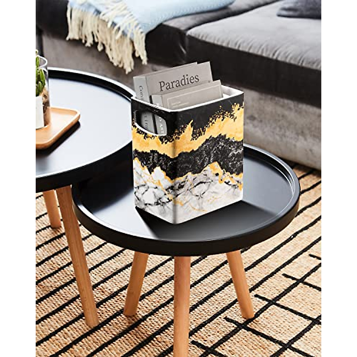 Marble Accessories Set, Black and White Marble Ceramic Decorative Small Trash Can Wastebasket, Garbage Container Bin for Bathrooms, Powder Rooms, Kitchens, Home Offices