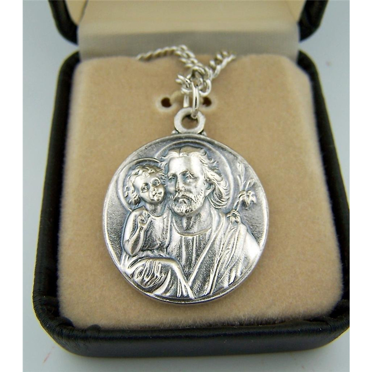 CB Silver Toned Base Patron Saint Joseph the Worker Father Medal, 7/8 Inch