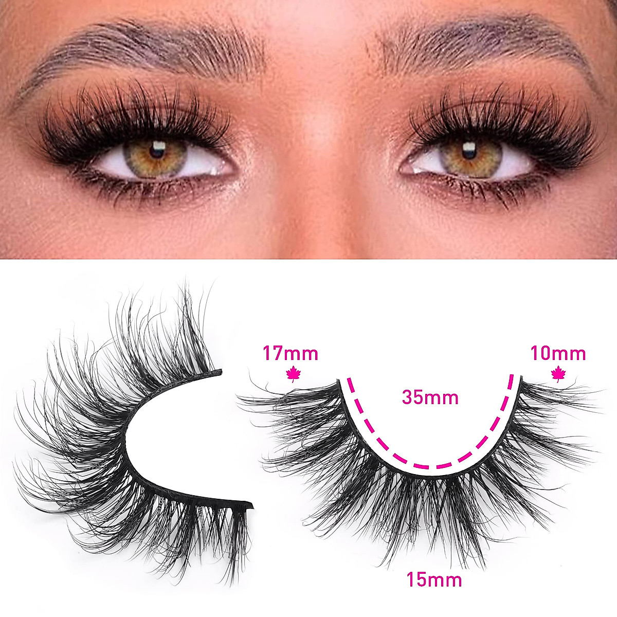 Mink Lashes Fluffy Manga Lashes Natural Look 3D Eyelashes 17mm Cat Eye Wispy 7 Pairs False Eyelashes Pack Faux Mink Eyelashes by FANXITON