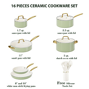 Pots and Pans Set Non Stick - VONIKI Ceramic Cookware Set with Cooking Utensils Set, Non Toxic Kitchen Cookware Sets Dutch Oven Pot with Lid Saucepan Set Sauté Pan Frying Pan Set for Cooking Gifts