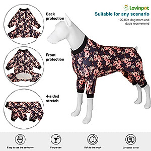 LovinPet Dog Pjs for Large Breed, Long Sleeve Shirts for Dogs, Anti Licking, Wound Care/Surgery Recovery Pajamas, Stretchy Fabric, Floral Tan Print, Large Dog Pjs, Dog Jammies,Floral Black XXL