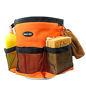 Bucket Idea Wash Tool Organizer for a 5 Gallon Bucket, Water-Resistant Mesh Pockets for Clean Supplier, Car Wash Supplier，Soap and Towel Holder Ring Included, (Orange)…