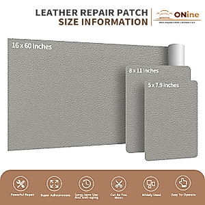 ONine Leather Repair Patch，Self-Adhesive Couch Patch，Available Anti Scratch Leather 5”X7.9”(12.7cm x 20cm) Peel and Stick for Sofas, Car Seats Hand Bags Jackets(Light Gray)