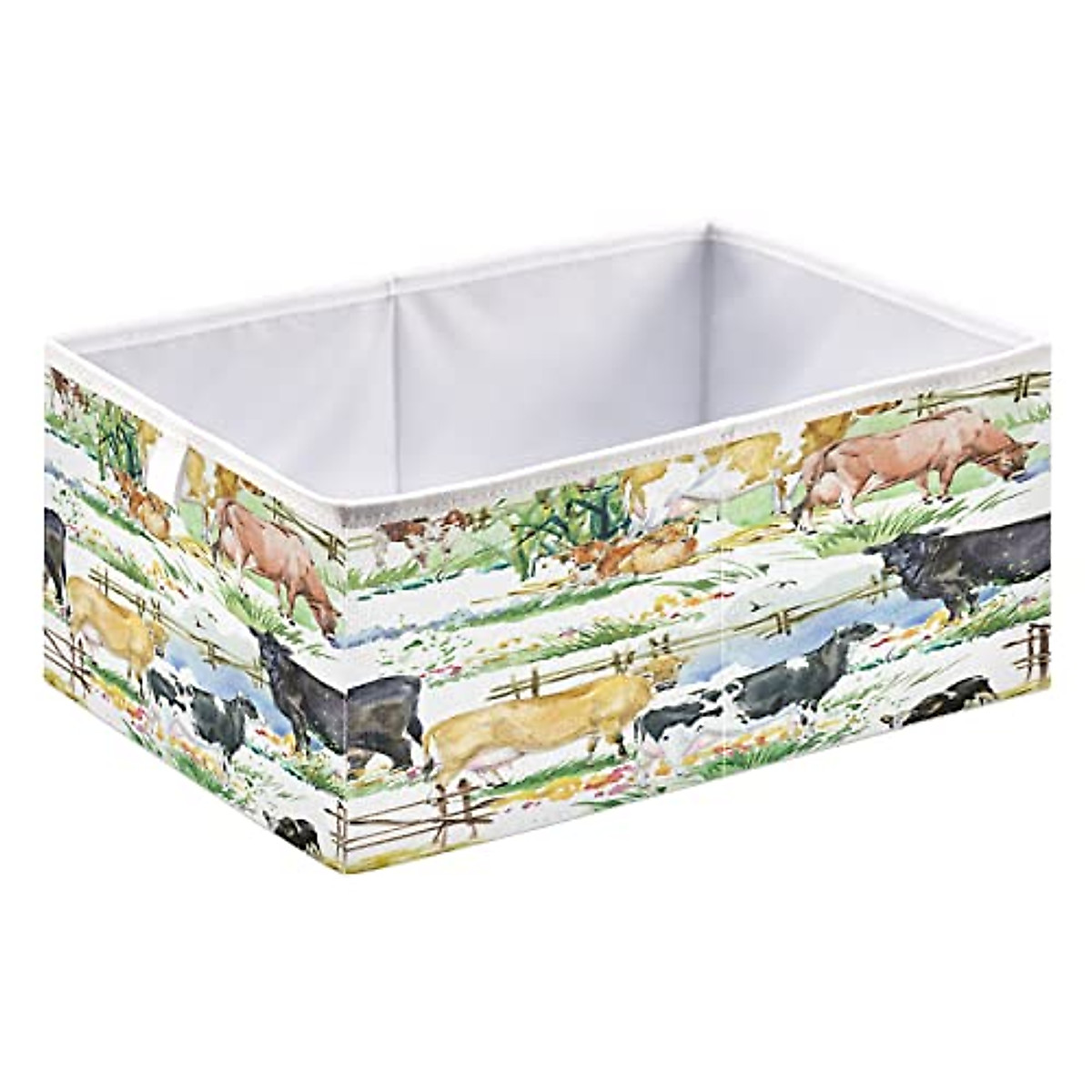 Kigai Farm Animals Watercolor Bow Storage Box, Foldable Storage Bins with Handle, Decorative Closet Organizer Storage Boxes for Home