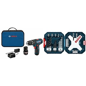BOSCH PS130-2A 12-Volt Lithium-Ion Ultra-Compact Hammer Drill/Driver Kit, 3/8-Inch, Blue&BOSCH MS4034 Drilling and Driving Set (34-Piece), Black