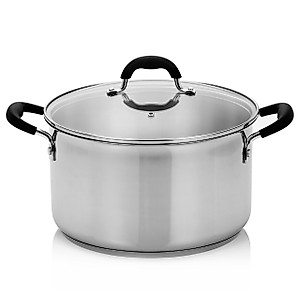 Finnhomy Approved AISI304 (18-10) Stainless Steel 8-Quart Stock Pot with Cover, 3 Layers Base,Induction Base Safe, Metallic